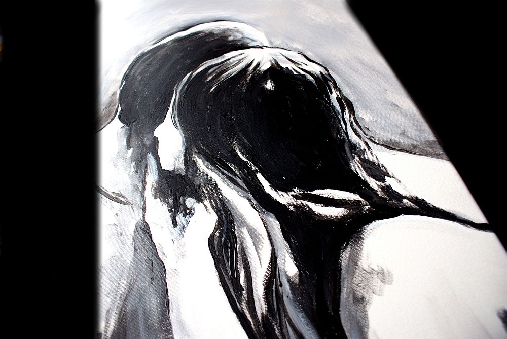 Obraz do sypialni akt para czarno biała 735A