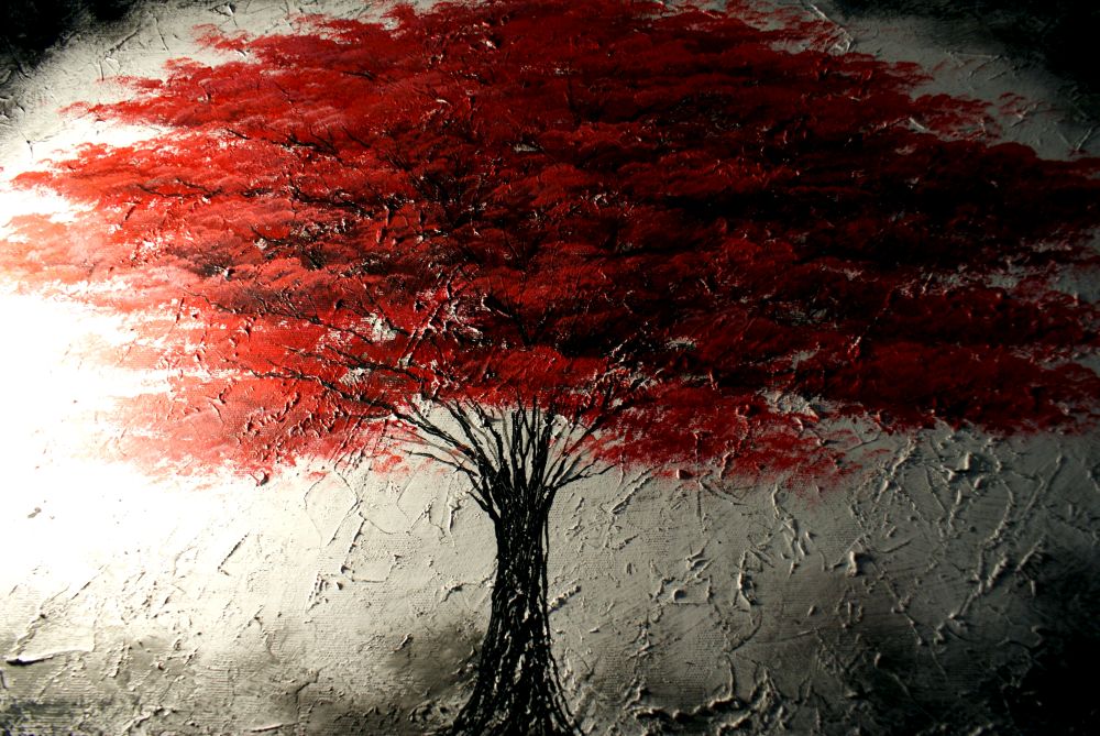 Obraz japońskie czerwone drzewo ręcznie malowane 1528A