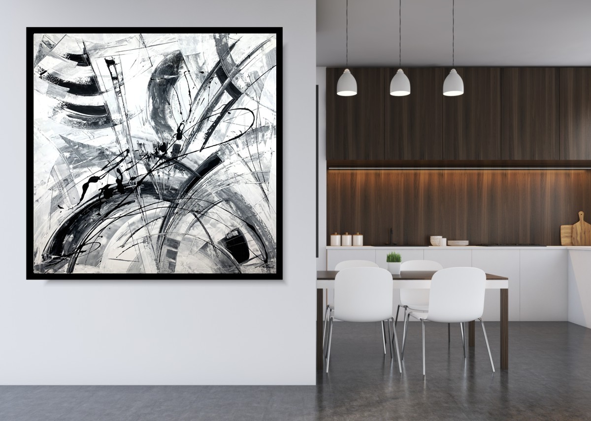 Duży obraz czarno biały abstrakcja obraz do salonu 2103A
