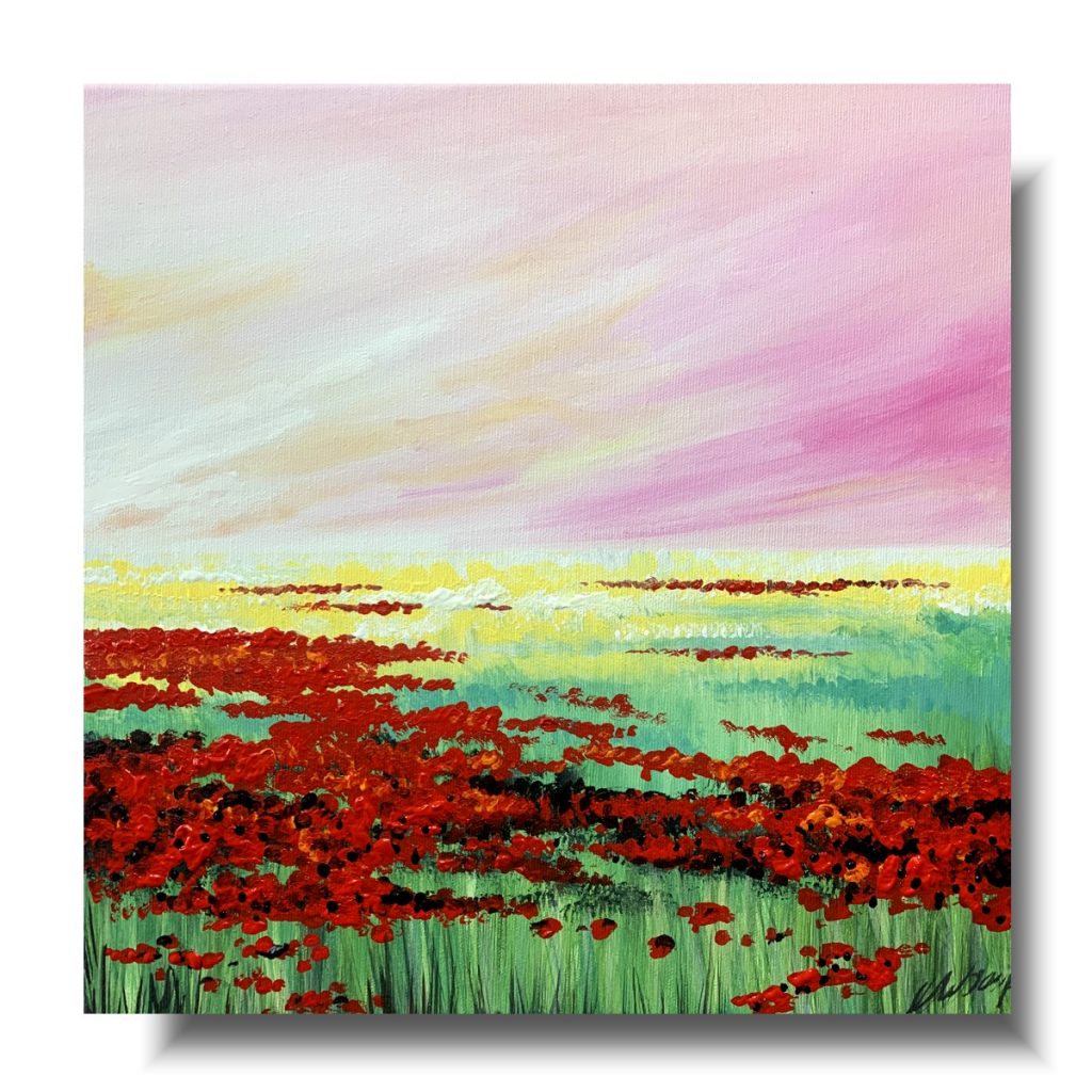 Mały obraz makowa łąka obrazek malowany farbami 2149A