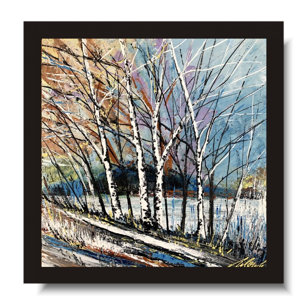 Mały obraz pejzaż brzozy obrazy malowane 2144A